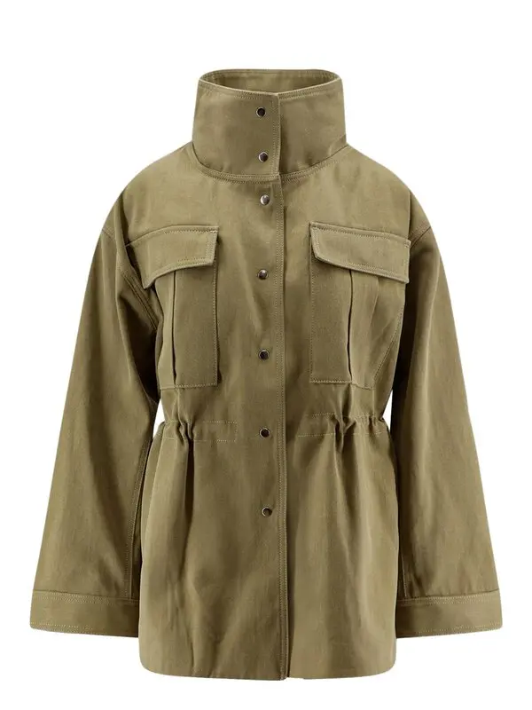 RÓHE Cotton Jacket With High Collar And Drawstring Waist - Green