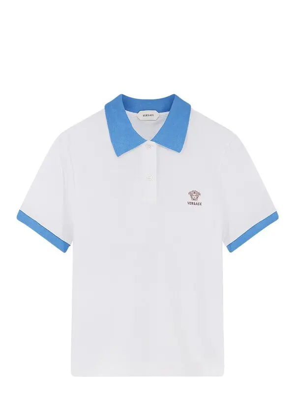 Versace Cotton Polo Shirt With Medusa Embroidery - White