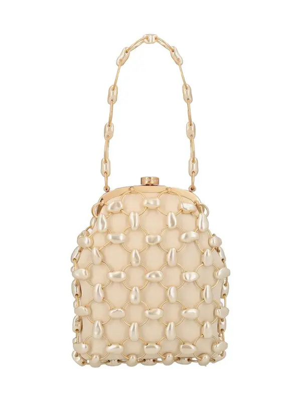 Cult Gaia Brielle Pearl Embellished Leather Wristlet - Beige