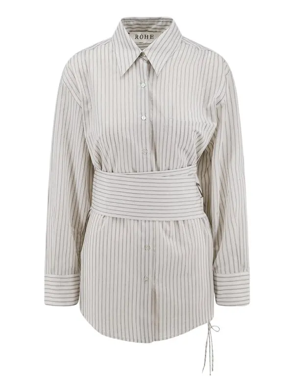 RÓHE Striped Silk And Cotton Blend Shirt With Removable Belt - Grey