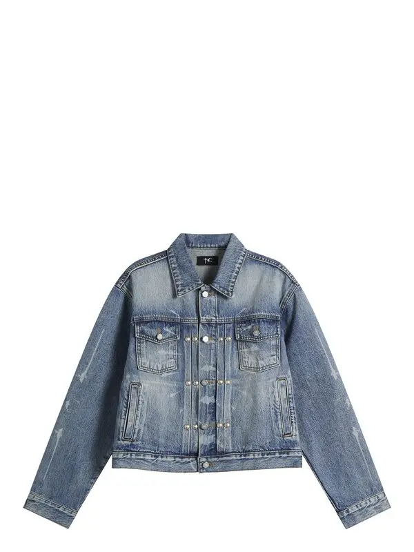 THUG CLUB Denim Jacket With Laser-printed Motif - Blue