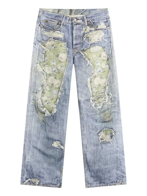 Acne Studios 1981 Rose Print Loose Fit Wide Leg Jeans - Blue/green
