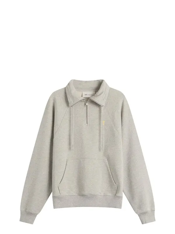 Ami Cotton Zip Up Sweatshirt With Embroidered Logo - Gris Chine Clair