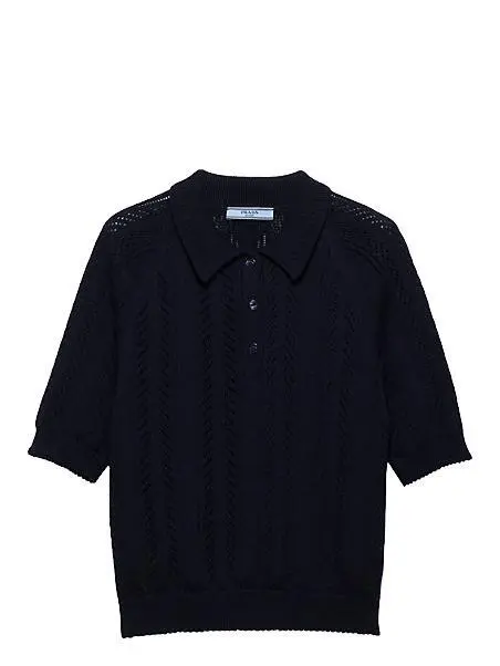 Prada Openwork-knit Cotton Short-sleeve Polo Shirt - Blue