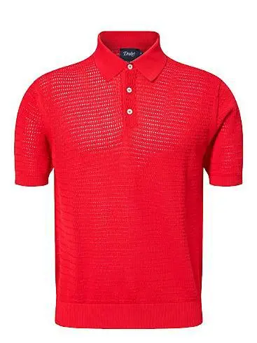 DRAKE'S Waffle-knit Short-sleeve Cotton Polo Shirt - Red