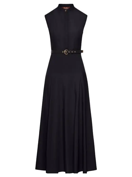 Max Mara Sleeveless Belted Dress With Mandarin Collar - Black