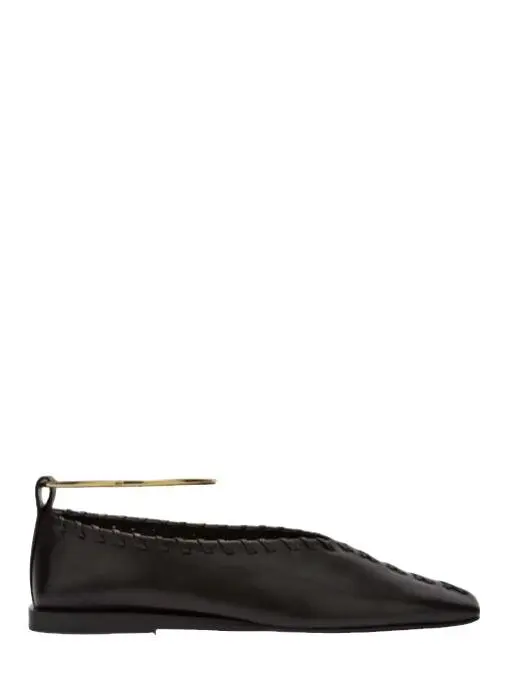 JIL SANDER Square Toe Ballet Flats With Ankle Bracelet - Dark