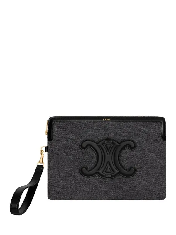 Celine Small Pouch With Strap Cuir Triomphe - Dark Gray
