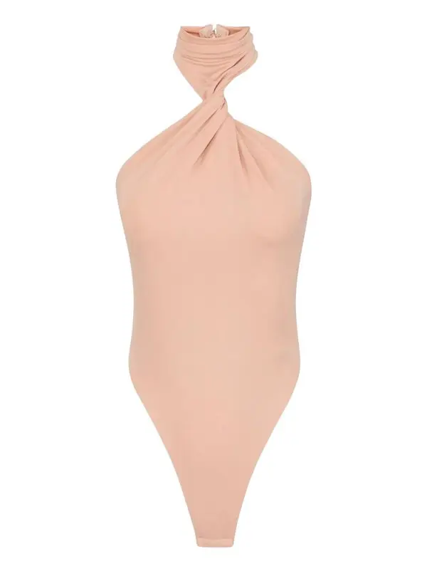 Elisabetta Franchi Halterneck Bodysuit With Twisted Detail - Nude