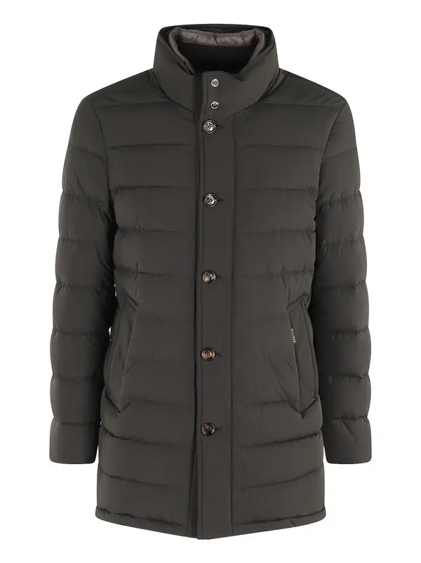 MOORER Long-sleeved Stand Collar Quilted Cotton Coat - Black
