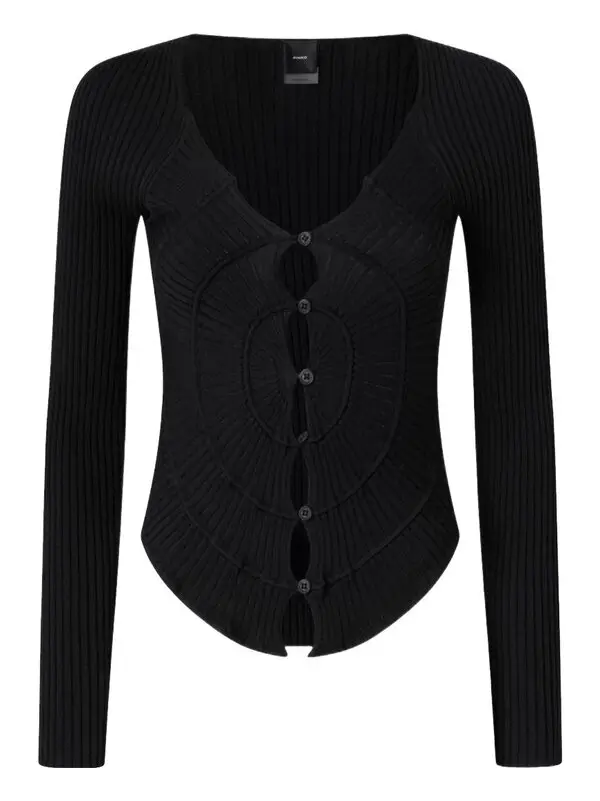 Pinko Ribbed Button-up Cardigan With Sun Motif - Black