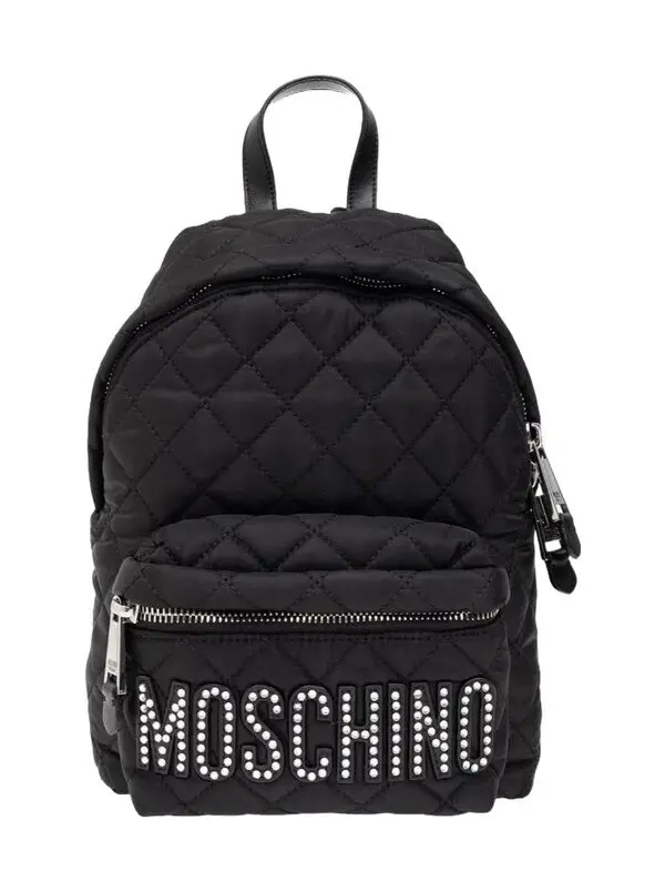 Moschino Quilted Logo Embellished Backpack - Black