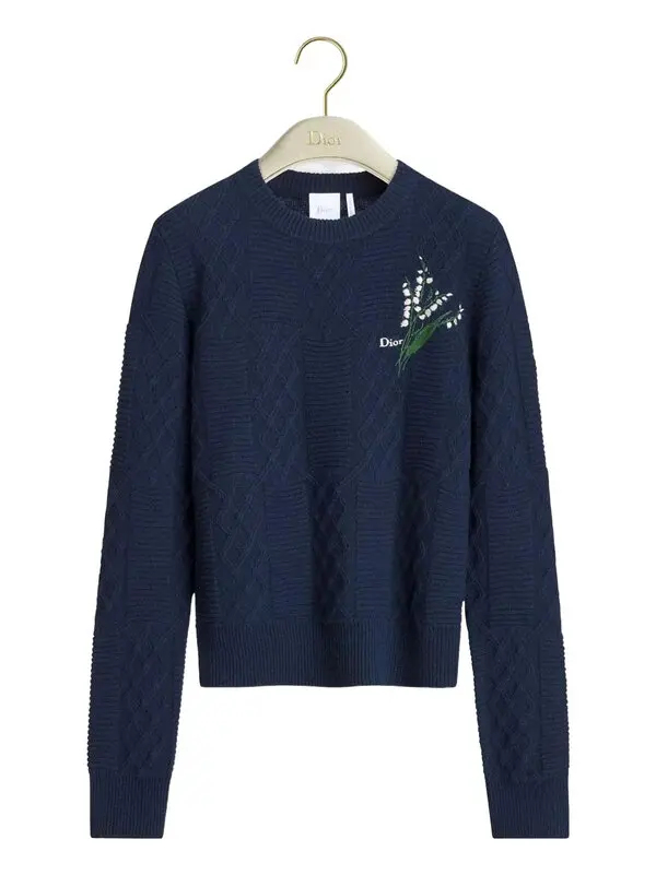 Dior Embroidered Fitted Sweater - Navy Blue