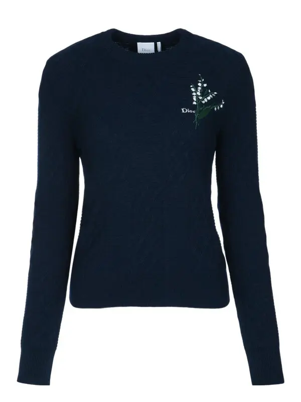 Dior Embroidered Fitted Sweater - Navy Blue