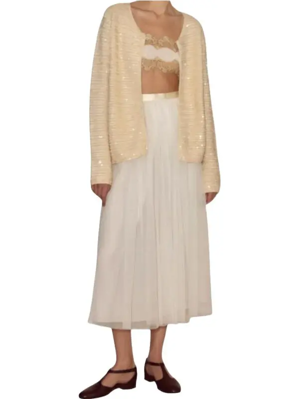 BODE Sequined Wool Knit Cardigan - Nude