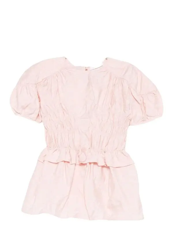 Cecilie Bahnsen Puff Sleeve Top With Ruffled Hem And Pleated Detailing - Blush Pink