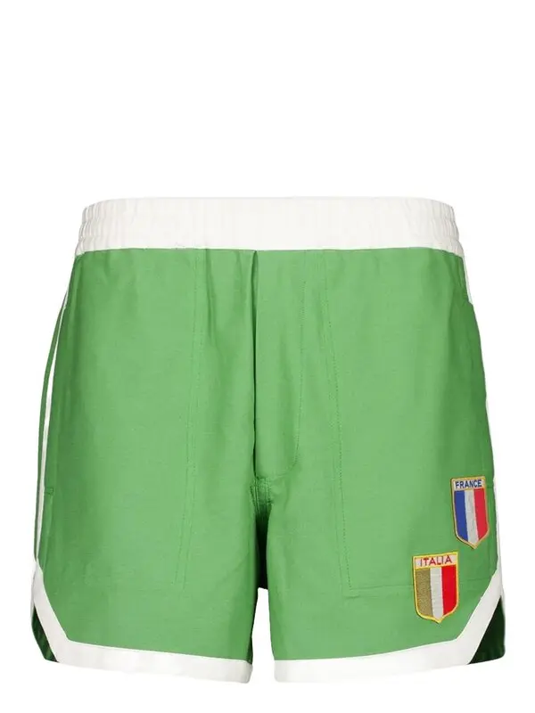 BODE Euro Gym Elastic Waist Shorts With Embroidered Badges - Green