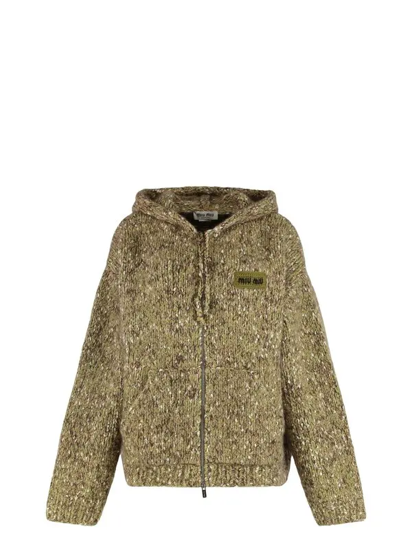 Miu Miu Zip-up Knitted Hoodie - Brown
