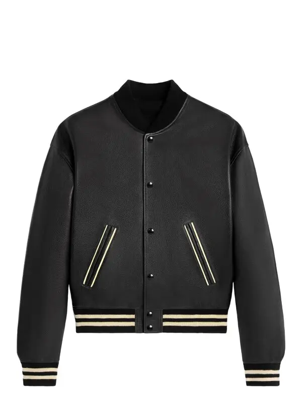 Celine Long-sleeved Leather Jacket With Paris Perforations - Dark/cream White