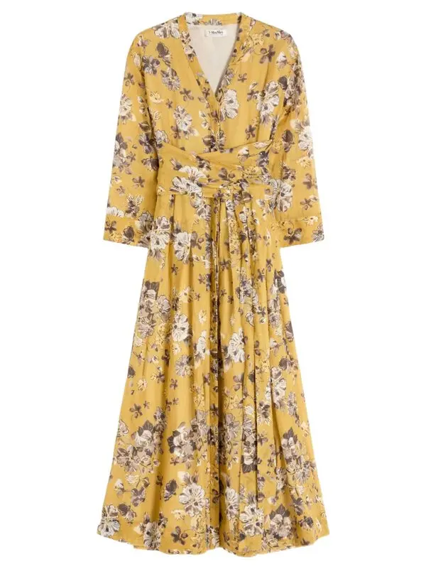 Max Mara Floral Midi Shirt Dress With Belt - Lemon Yellow