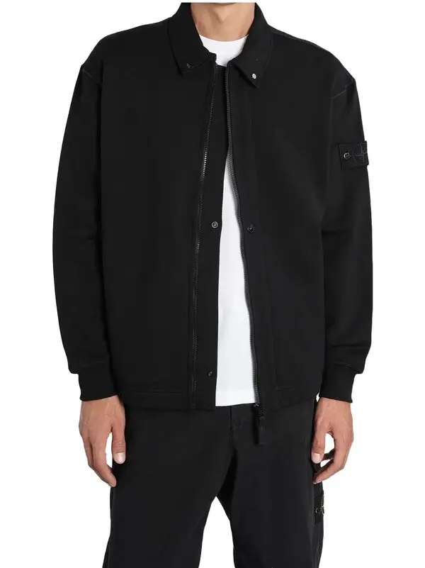 Stone Island Logo Patch Zip-up Sweatshirt - Black