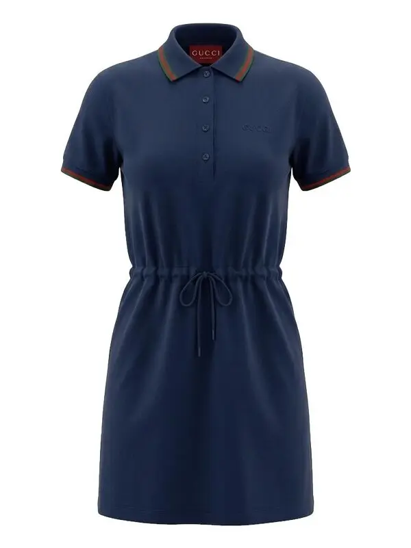 Gucci Cotton Piquet Polo Dress With Web Detail - Dark Blue