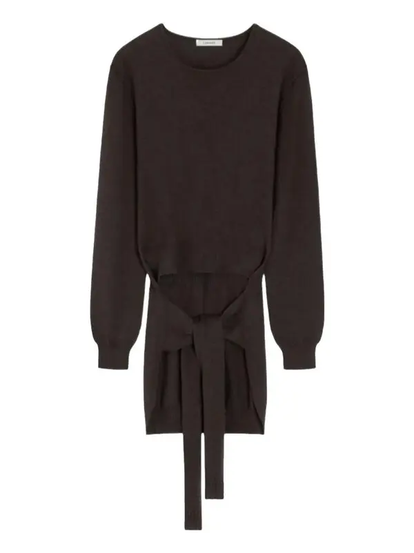 LEMAIRE Trompe L'oeil Crew Neck Jumper With Belted Waist - Dark Brown
