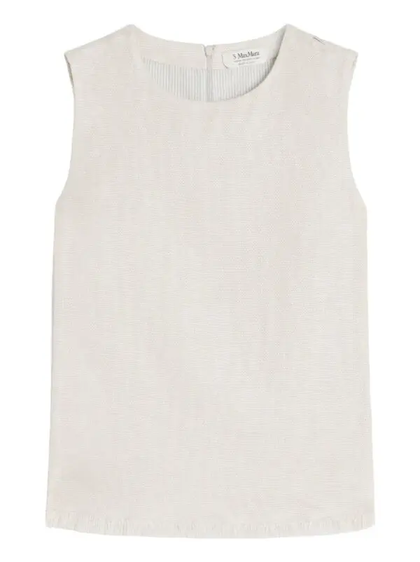 Max Mara Anika Sleeveless Round Neck Top With Fringe Detail - Ivory White
