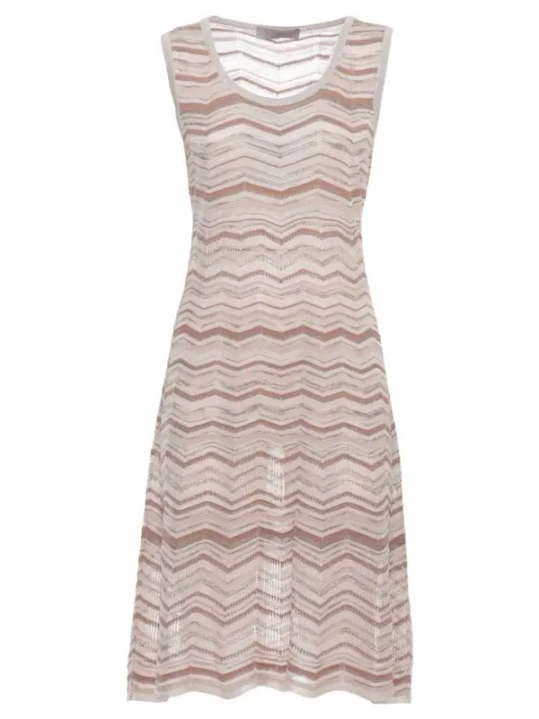 D.exterior Lurex Chevron Knit Dress - Nude
