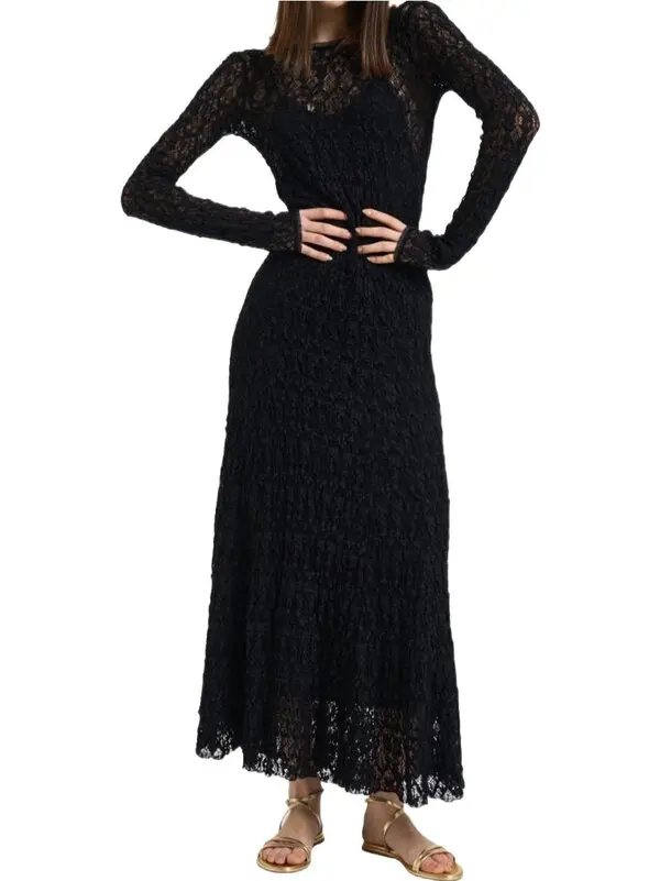 FORTE_FORTE Lace Maxi Dress With Long Sleeves - Black