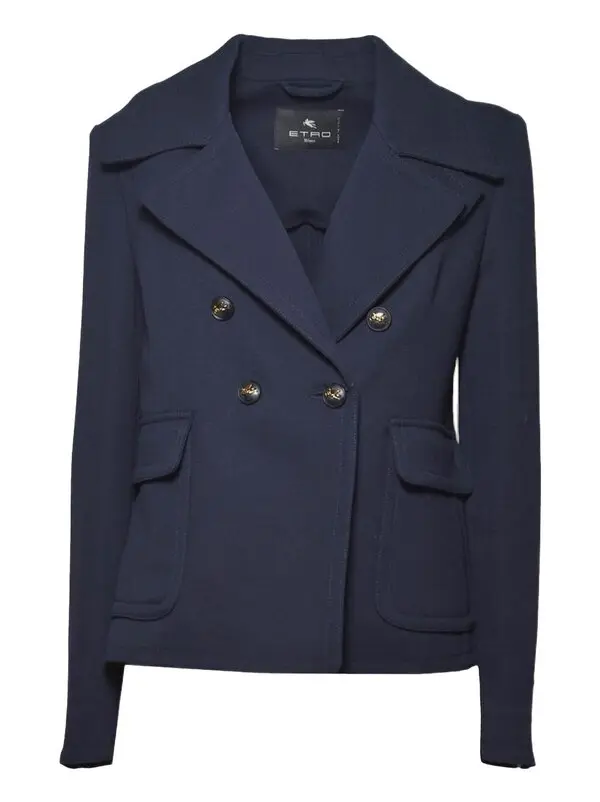 Etro Double-breasted Short Coat With Button Cuffs - Black