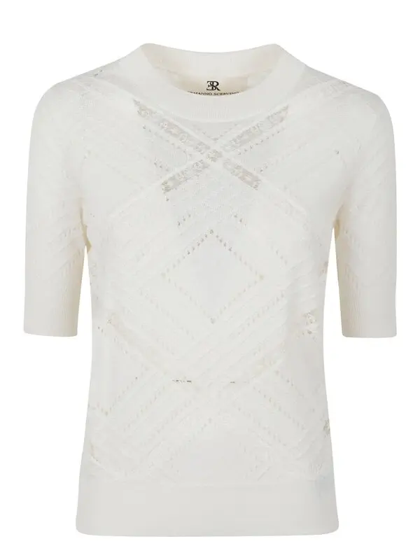 Ermanno Scervino Lace Panelled Crewneck Knitted T-shirt - White