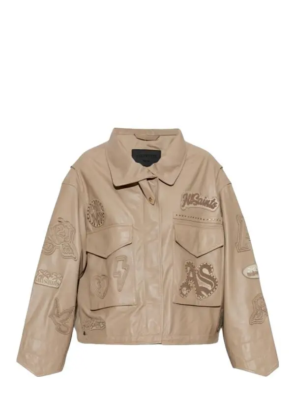 ALLSAINTS Long-sleeved Leather Jacket With Patches - Nude