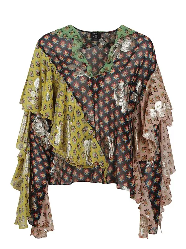 Etro Ruffle Detailed V-neck Blouse - Black