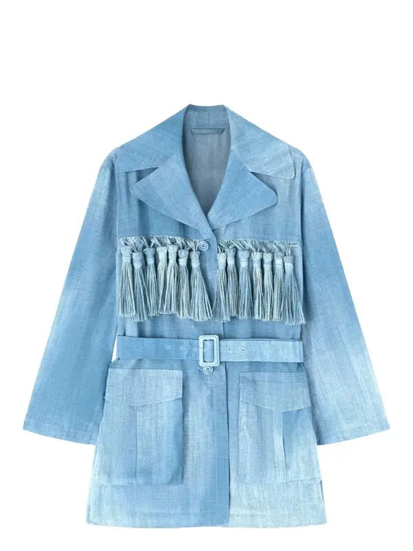 Ermanno Scervino Belted Jacket With Tassel Embellishments - Blue