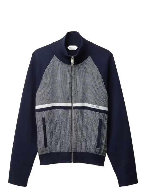 Versace Knitted Zip Sweater With Medusa Hardware - Blue