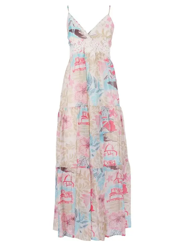 Ermanno Scervino Layered Floral Print Maxi Dress - Pink