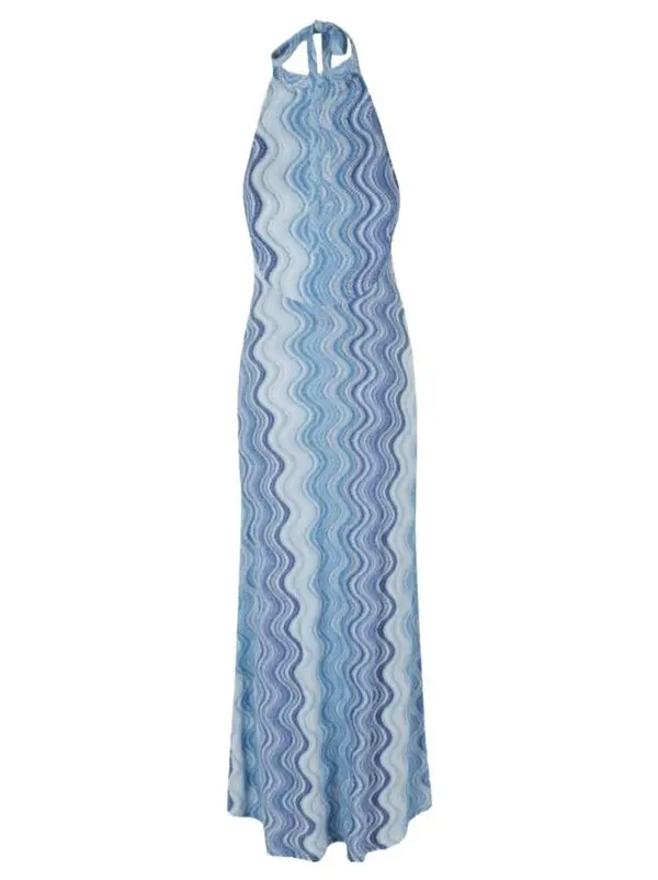 MC2 SAINT BARTH Halter Neck Maxi Dress - Blue