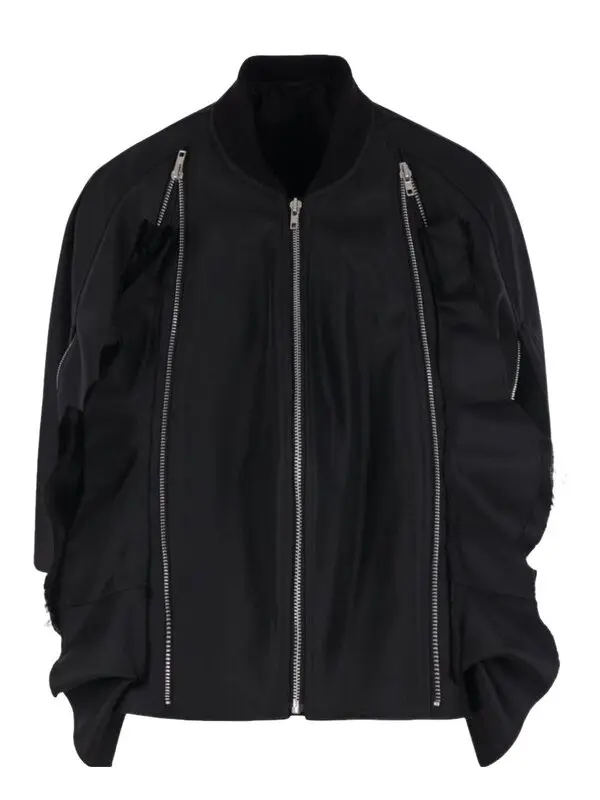 Comme Des Garçons Ruffled Zip-detail Jacket - Black