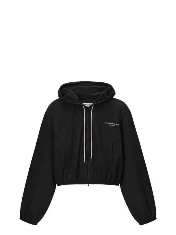 Alexander Wang Cropped Rhinestone Drawcord Jacket - Black