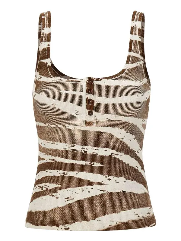 Blumarine Ribbed Zebra-print Sleeveless Top With Button Detail - Brown