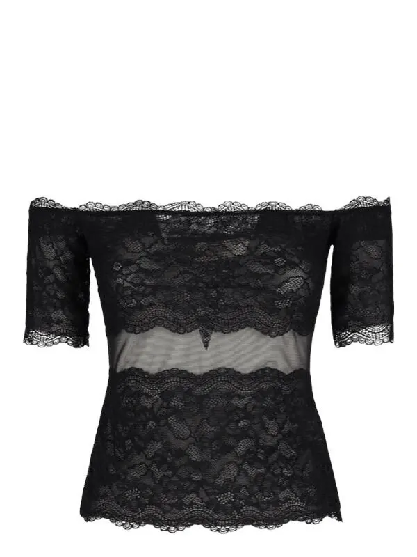 Blumarine Sheer Lace Off-shoulder Crop Top - Black
