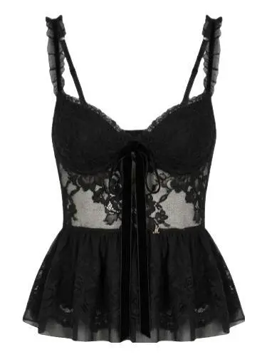 ANIYE BY Lace Trimmed Floral Pattern Top - Black