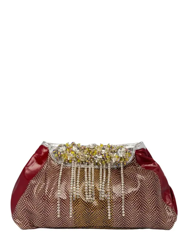 Dries Van Noten Embellished Embossed Clutch Bag With Beaded Tassel Shoulder Strap - Brown