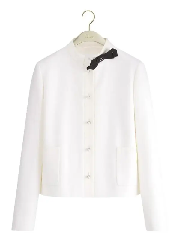 Dior Cropped Jacket With Cd Signature Bow - White