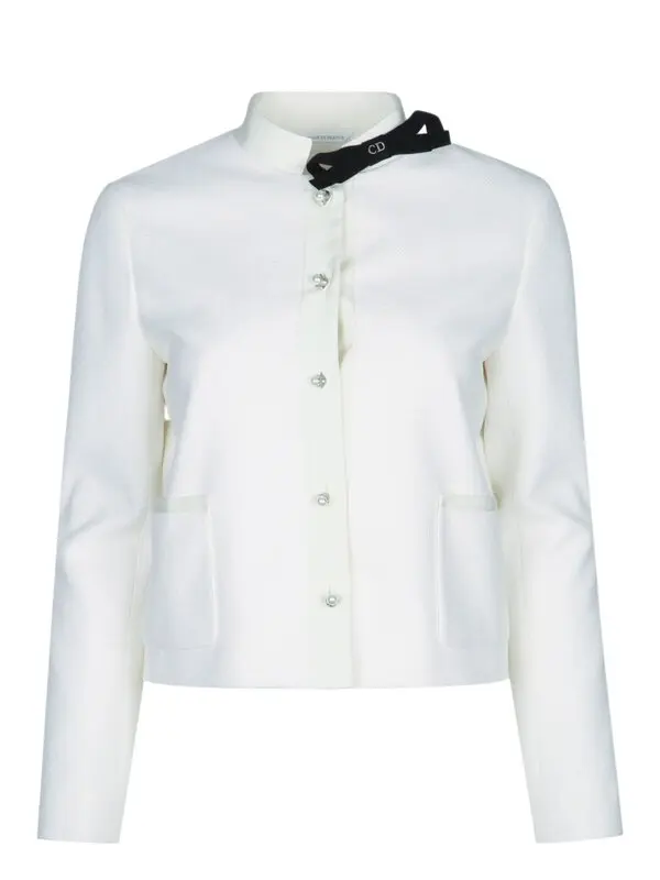 Dior Cropped Jacket With Cd Signature Bow - White