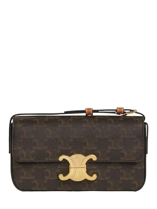 Celine Claude Shoulder Bag In Triomphe Canvas And Calfskin - Tan