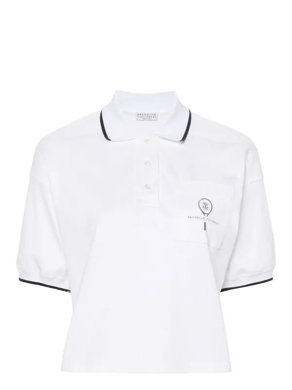 Brunello Cucinelli Cropped Polo Shirt With Ribbed Trim - White