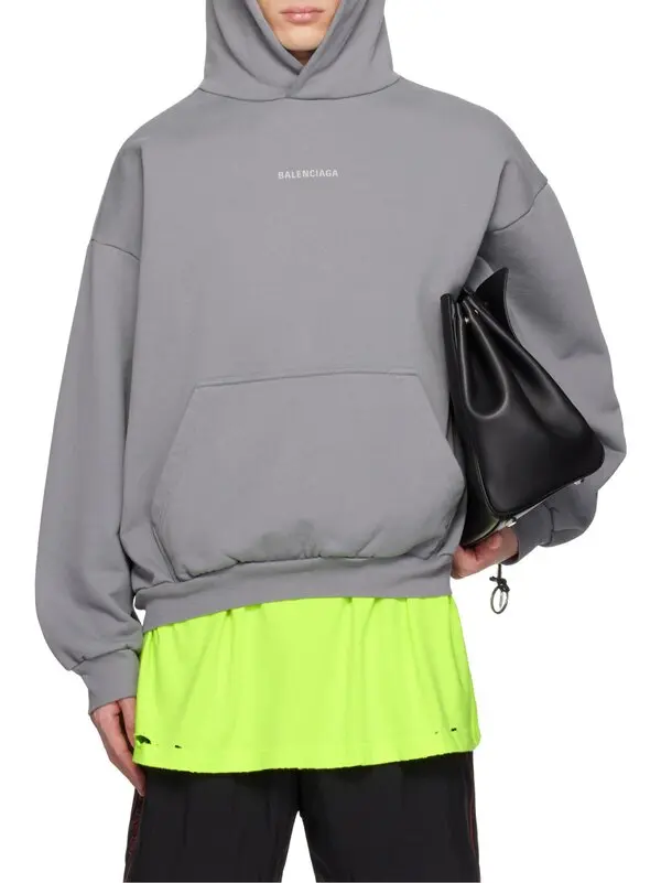 Balenciaga Logo Embroidered Hoodie - Gray