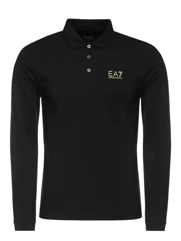 EA7 Logo Long-sleeved Polo Shirt - Black